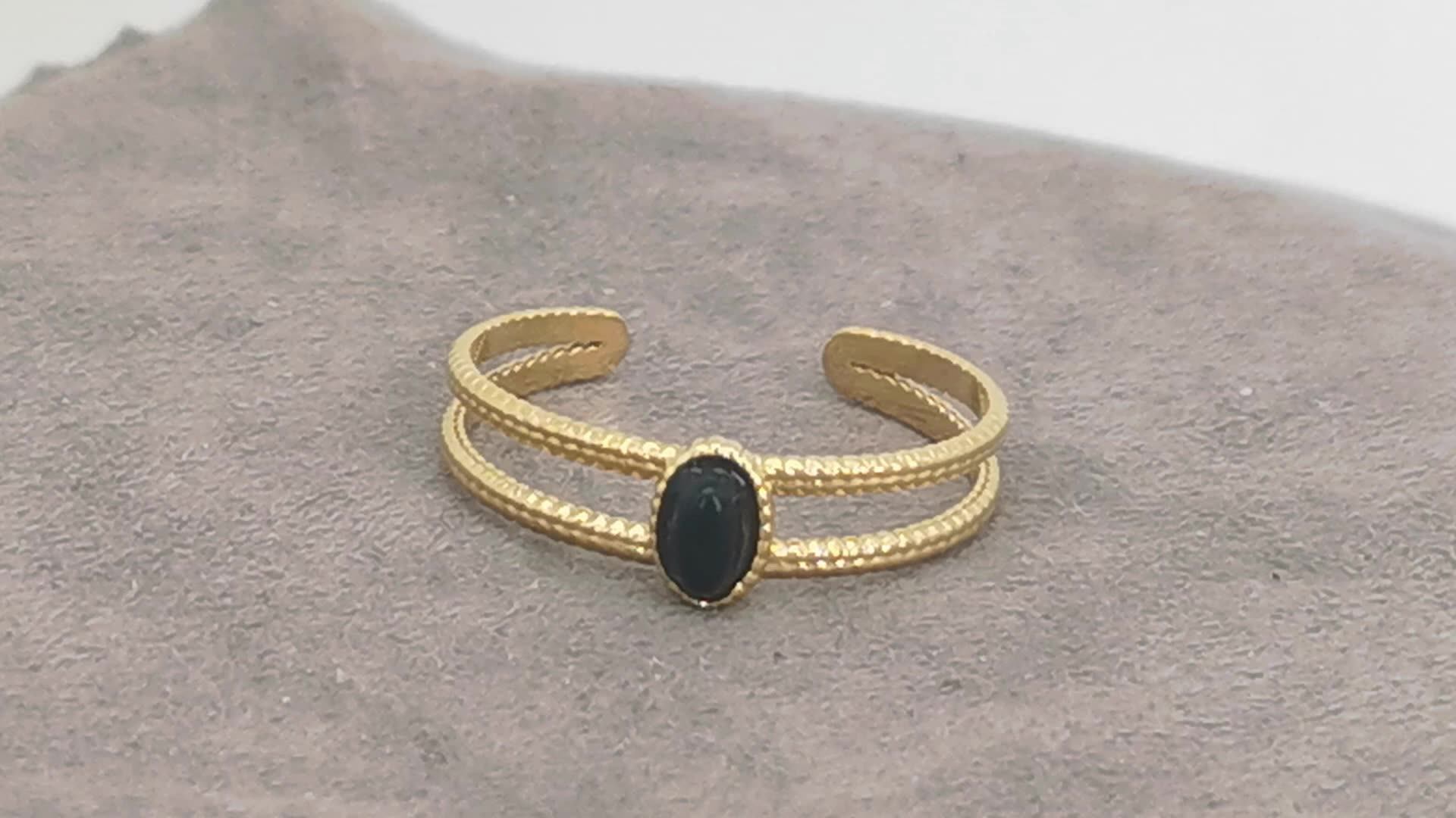 Hot Sales Adjustable Layer Ring And Black Stone In 14 K Gold Plated ...