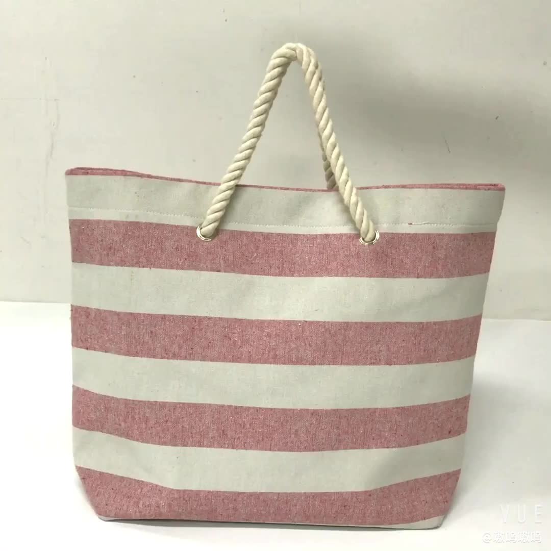Customized Design Stripe Waterproof Outdoor Cotton Canvas Beach Bag customized-design-stripe-waterproof-outdoor-cotton-canvas-beach-bag