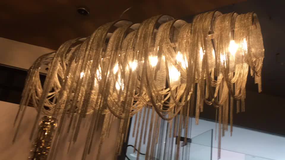 Contemporary Pendant Lamp Aluminum Chain Chandelier Silver Dining Room ...