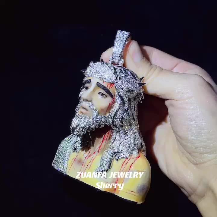 Buss Down Rapper Jewelry Iced Out Enamel 3d Jesus Pendant Moissanite ...