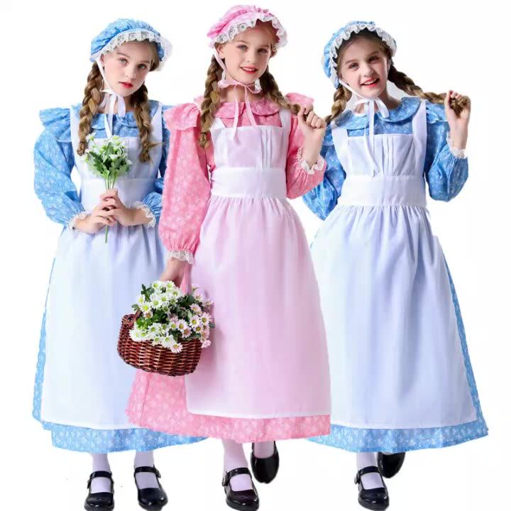 Halloween Cosplay Costume Girls Cos Farm Dress Children Maid Dress ...