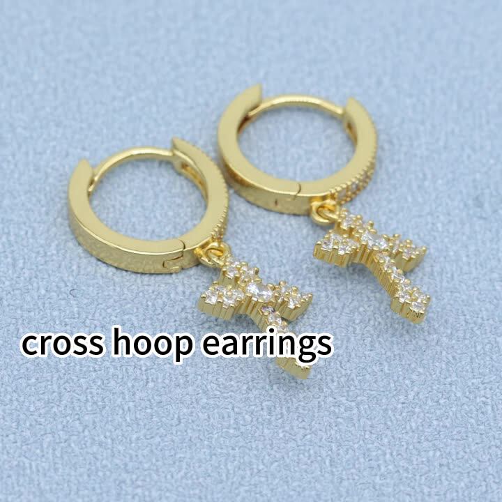 Fashion Jewelry Vvs Moissanite Diamond Cross Hoop Earrings Unisex Hip Hop Jewelry Iced Out 925 ...
