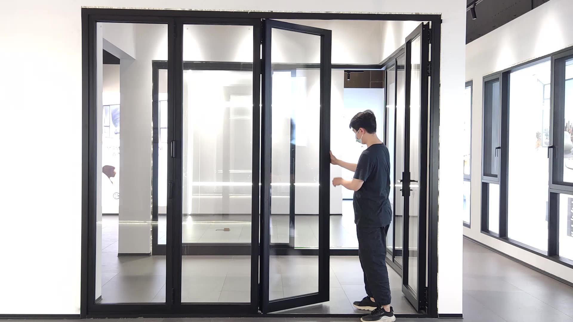 Movable Foldable Glass Partition Wall Aluminum Frameless Tempered ...