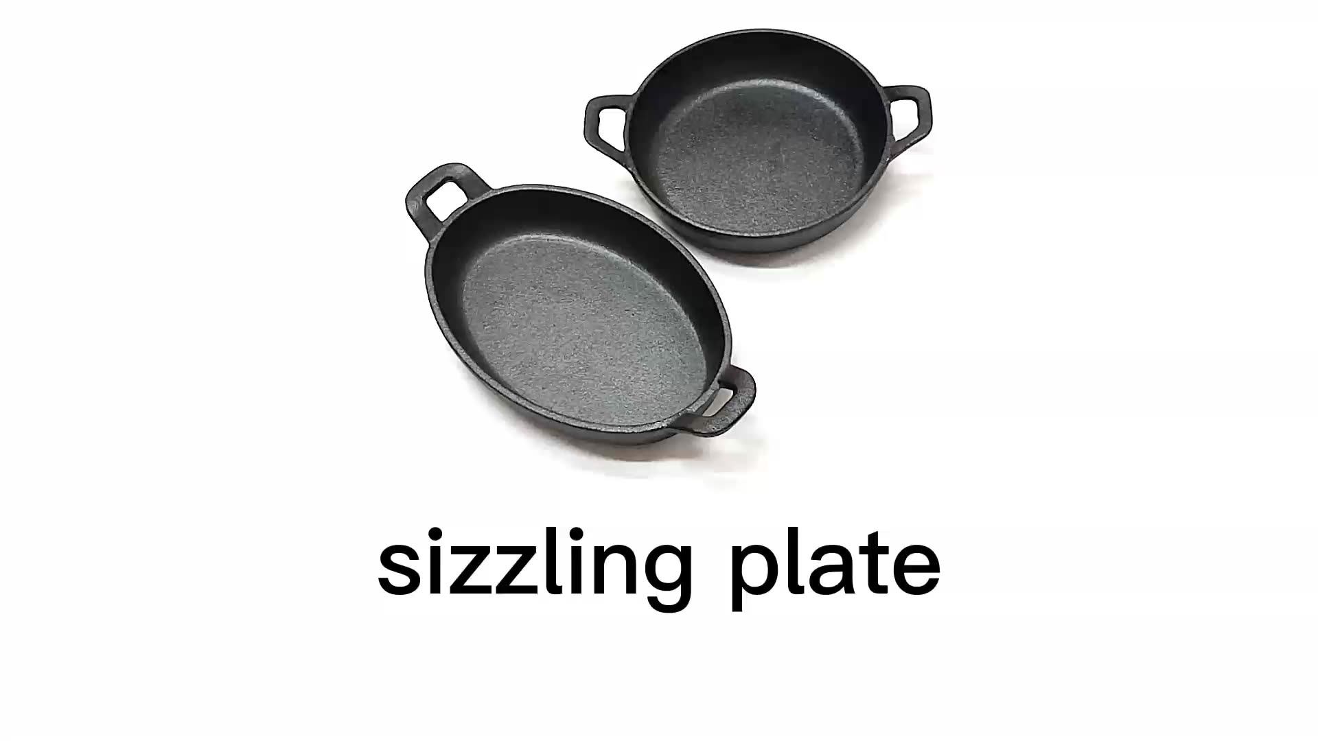 Round Oval Pre-seasoned Cast Iron Grill Sizzling Pan Bbq Cookware ...