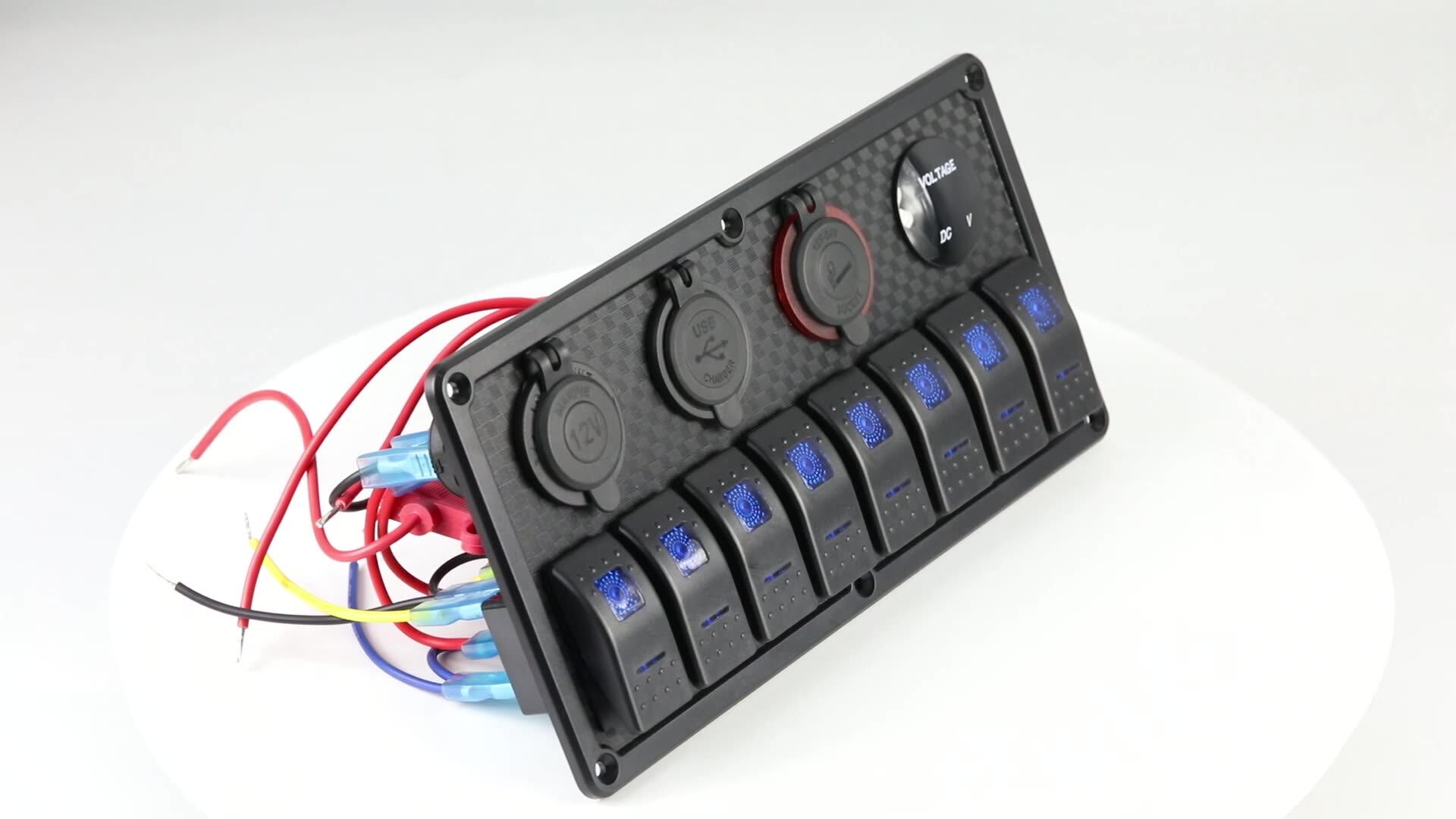 Boat Marine Rocker Switch Panel 8 Gang Waterproof On Off Toggle ...