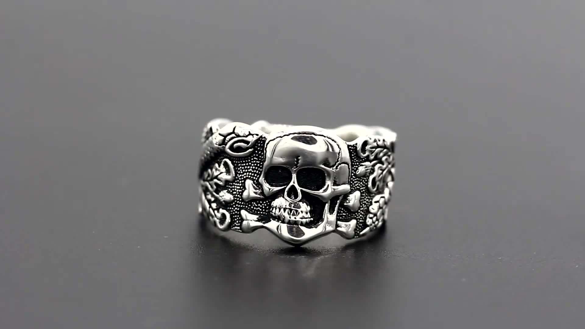 Wholesale S925 Sterling Silver Skull Men Rings Hip Pop Retro Punk Style ...