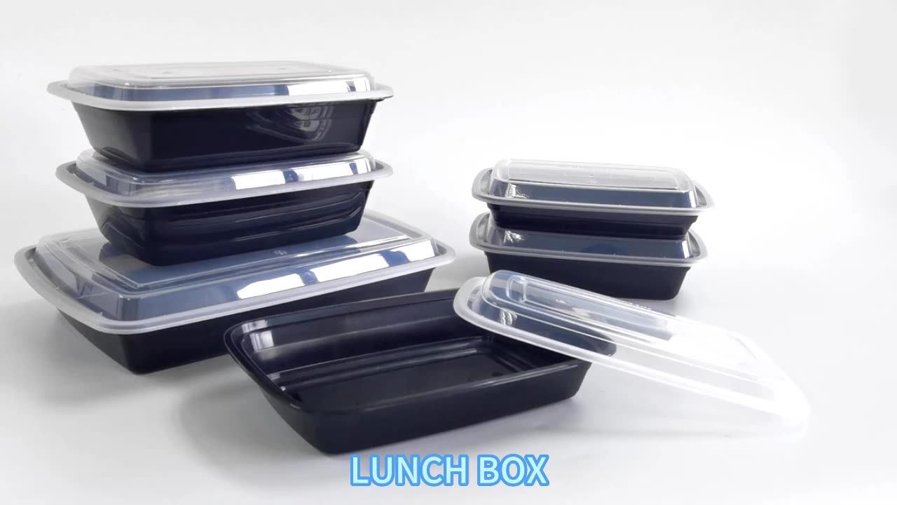 58oz Take Away Food Pp Container Disposable Black Lunch Box Pp ...