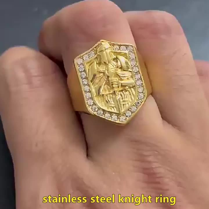 High Quality Vintage Golden Knights Ring Men Titanium Steel Knight Ring ...