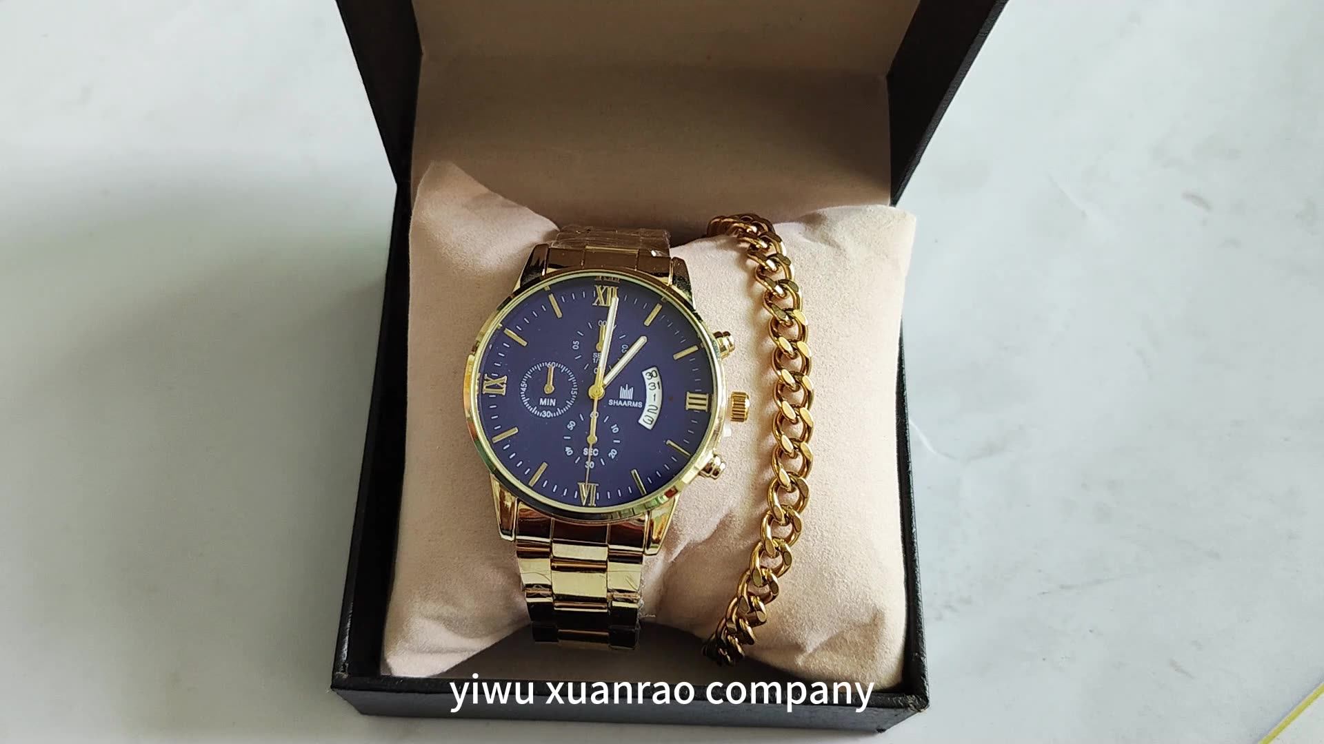 6039 Ready Stock Rome Face Quartz Watch For Men Date Gold 2pcs ...