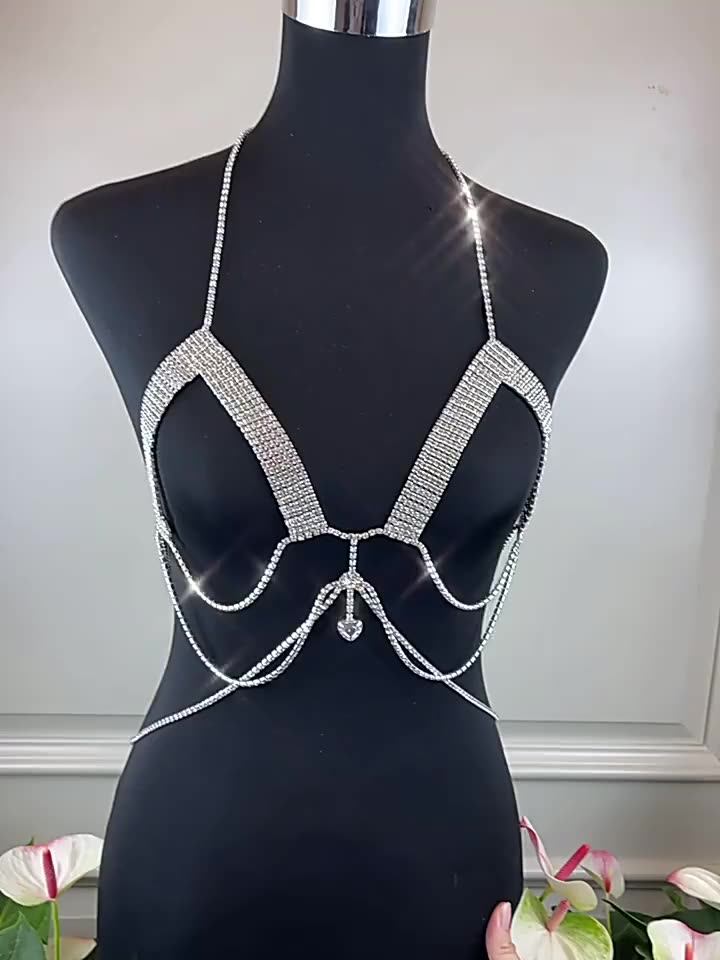 Bincho Nightclub Cross Hollow Out Bikini Nipple Chain Multi-layer ...