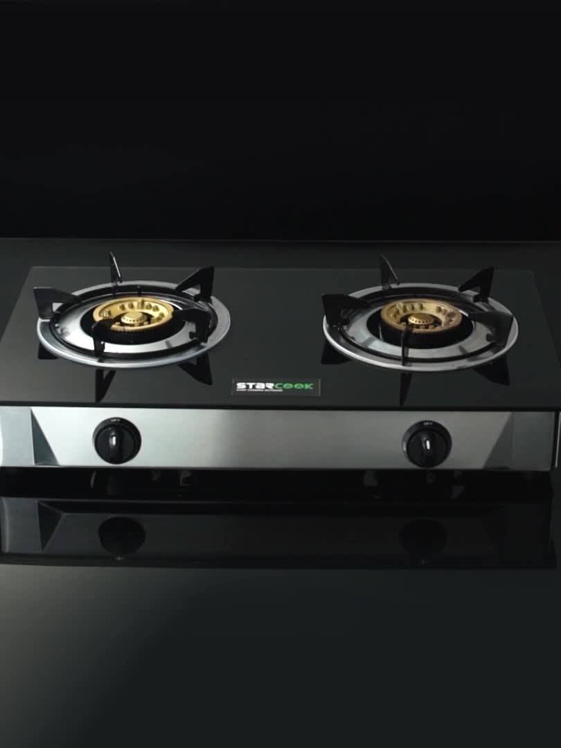 Brass Cap Double Range Gas Stove/tempered Glass Family Gas Cooker/gas ...