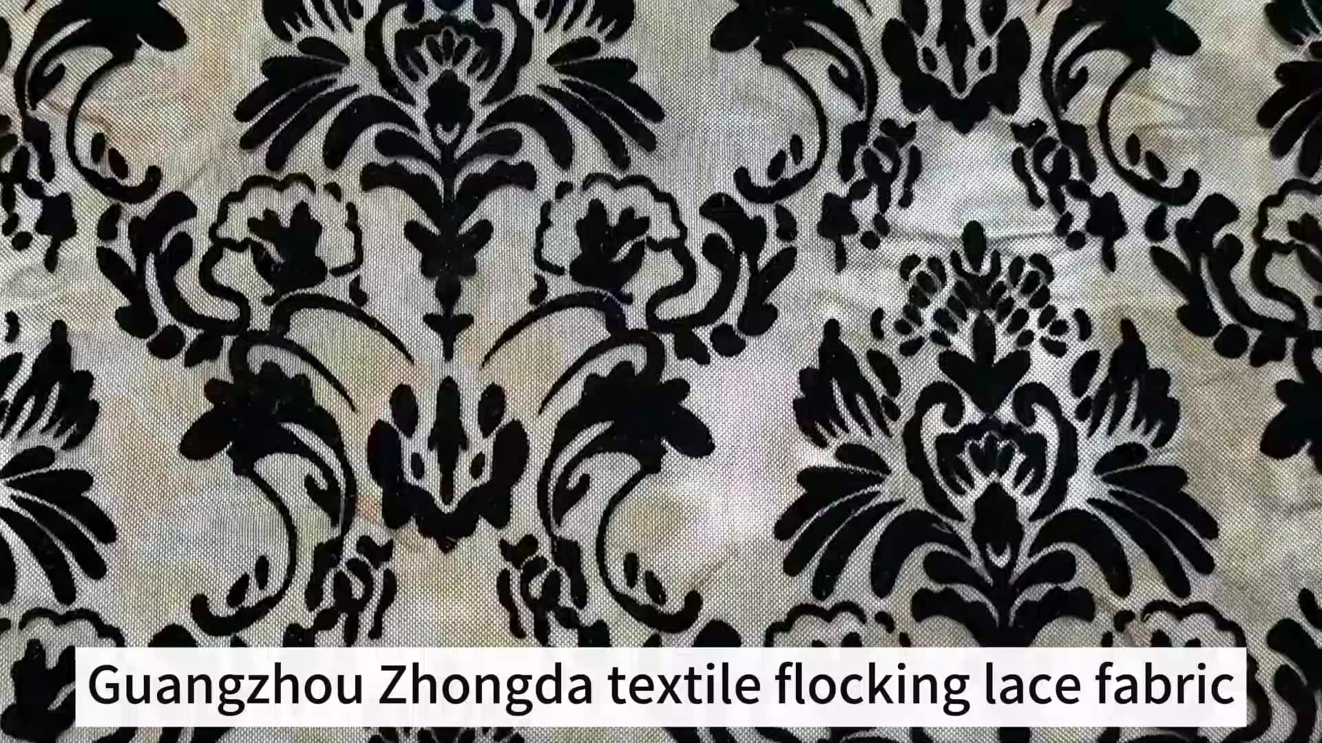 2024 Sexy Lingerie Custom Black Flocking Pattern Mesh Fabric 4-way ...