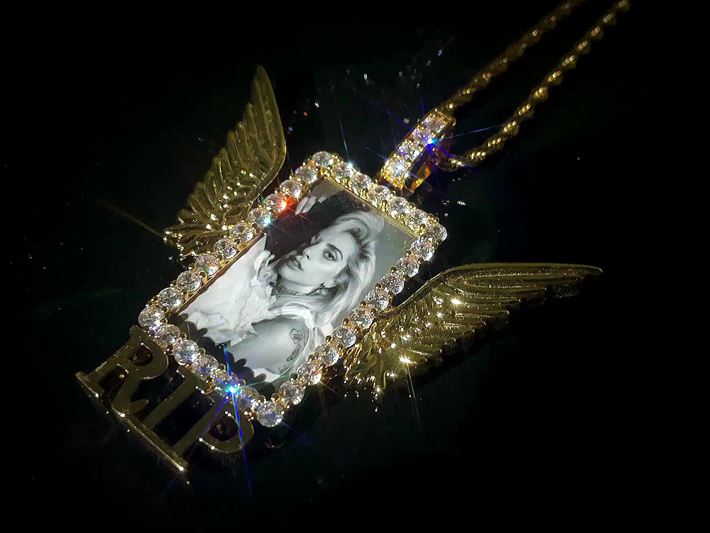 Custom Picture Photo Angle Wing Square Shape Pendant Rip Letter Pendant ...