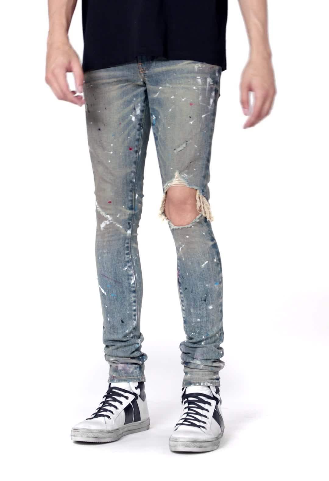 Diznew Indigo Dirty Damaged Paint Splash Denim Jeans For Men - Buy ...