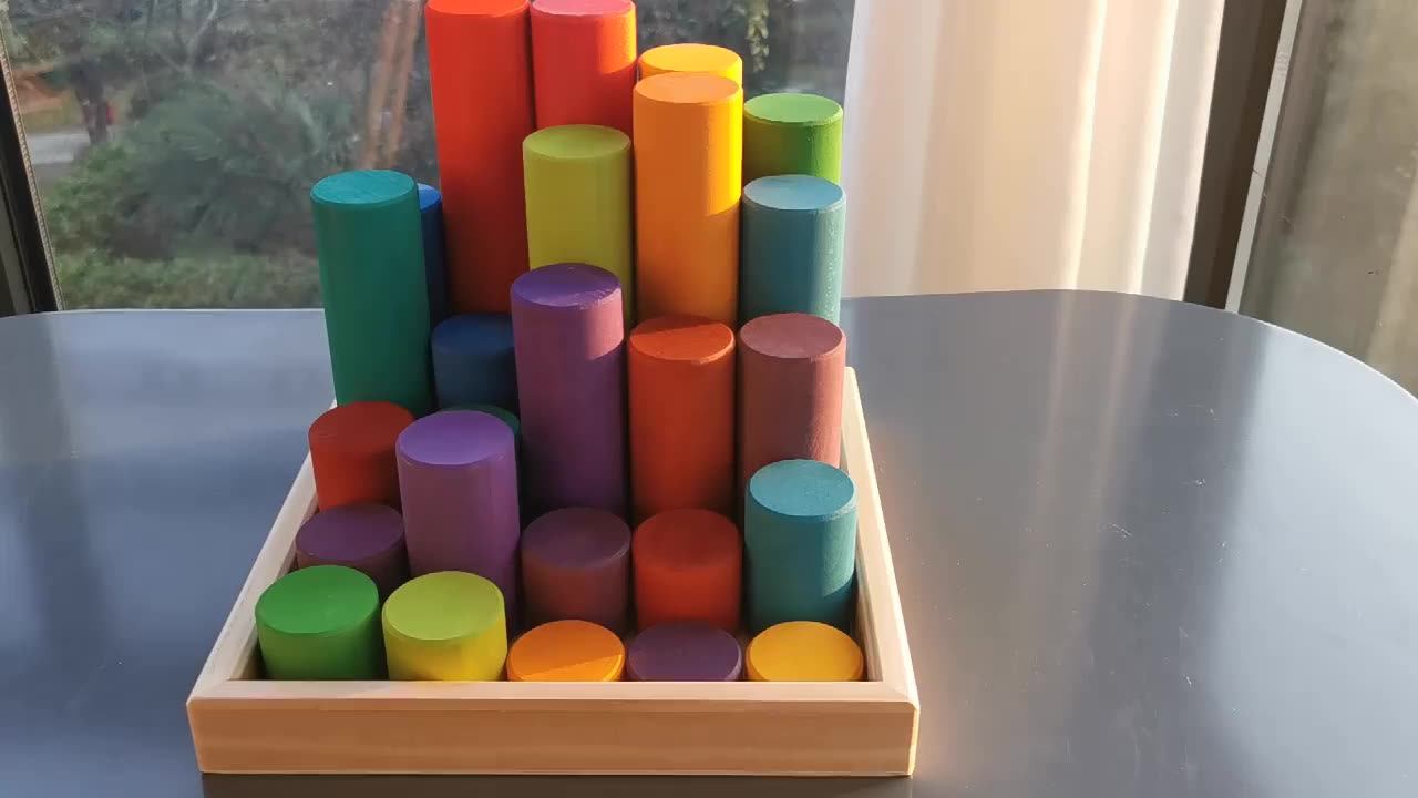 Wood Building Rollers Rainbow Blocks Stain Basswood Stacking Cylinders ...