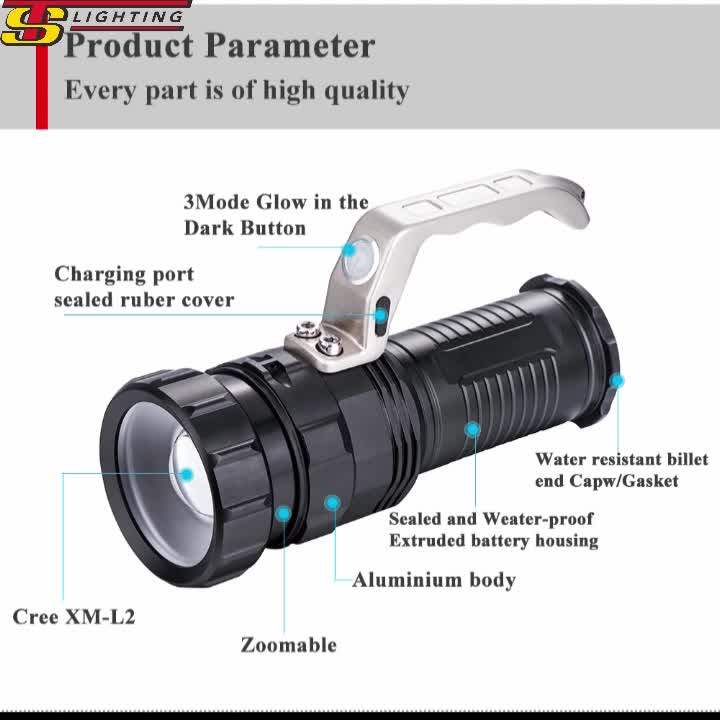 Super Bright Led Searchlight Rechargeable Outdoor Spotlight Portable ...