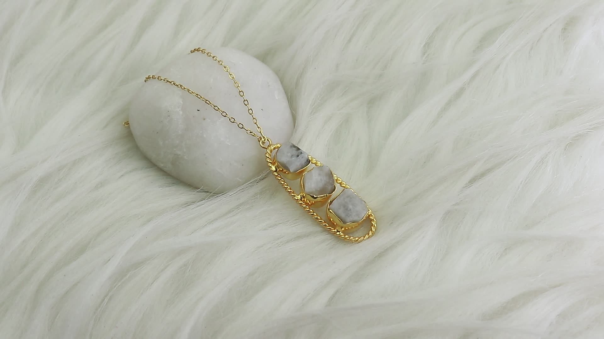 Twisted Wire Gold Plated Brass Rainbow Moonstone Pendant Jewelry ...