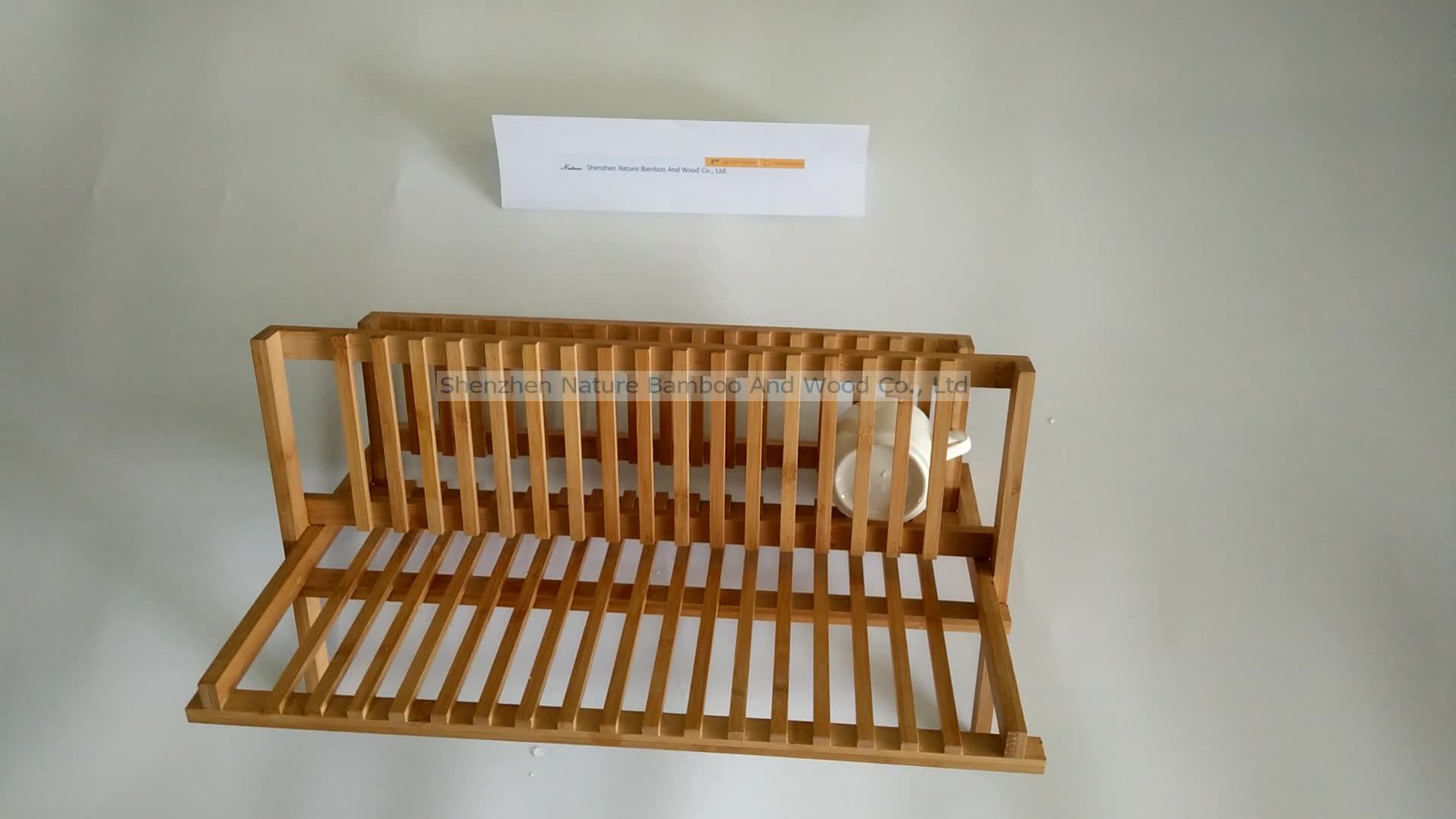 2 Tier Bamboo Foldable Dish Drying Rack Collapsible Dish Drainer ...