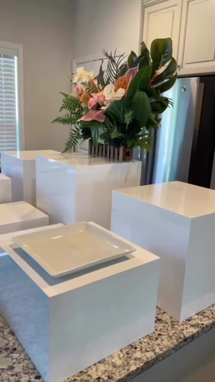 Customized Acrylic White Round Square Cube Display Nesting Catering ...