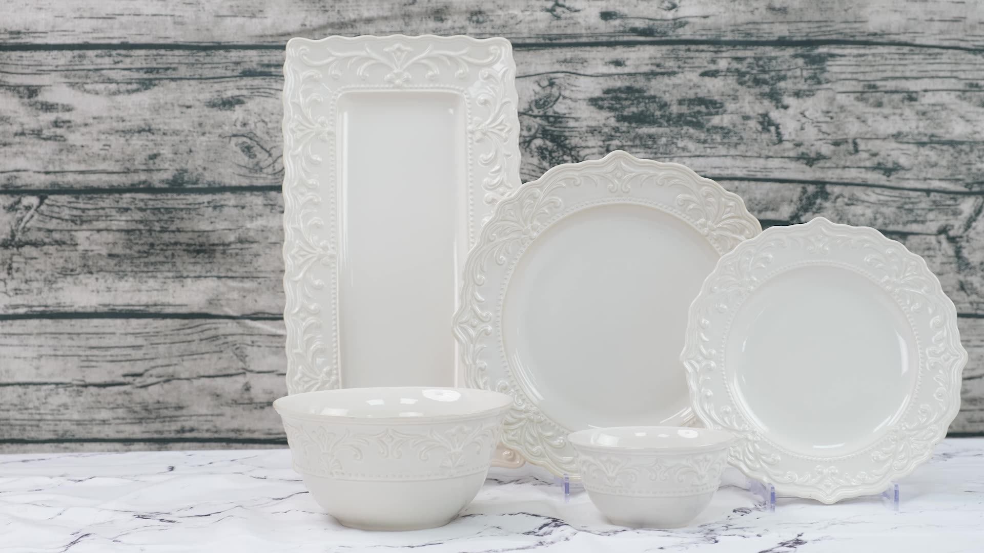 Embossed French Style White Dinner Plates Purple European Plates And ...