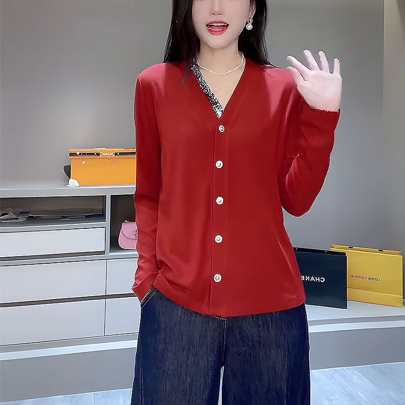 2024秋季新款安可拉紅色針織開衫大尺碼女裝胖mm韓系高級寬鬆上衣-Taobao