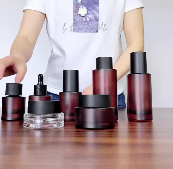 Luxury Matte Amber Glass Pump Lotion Containers 30ml 40ml 50ml 100ml 120ml 150ml Skincare ...