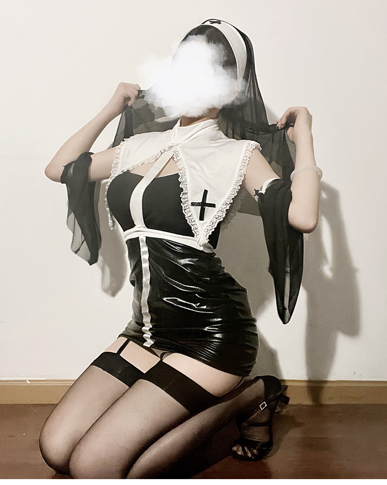 修女cos服性感漆皮pu緊身抖音同款變裝服萬圣節修女角色扮演制服|金秋購物節，全站最高39%回饋，消費滿額再抽999黃金|民族服裝/舞台裝|ETMall東森購物網