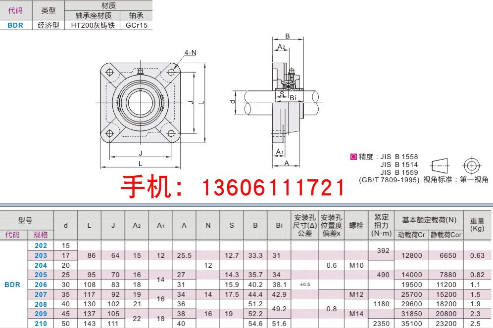 Bearing Square Base with Seat T-Bdr-201-202-203-204-205-206-207-210-208-209