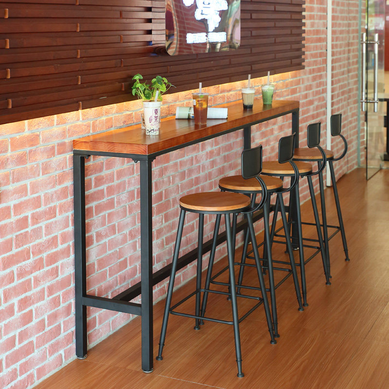 Wrought iron leisure cafe bar table Household long solid wood wall bar ...