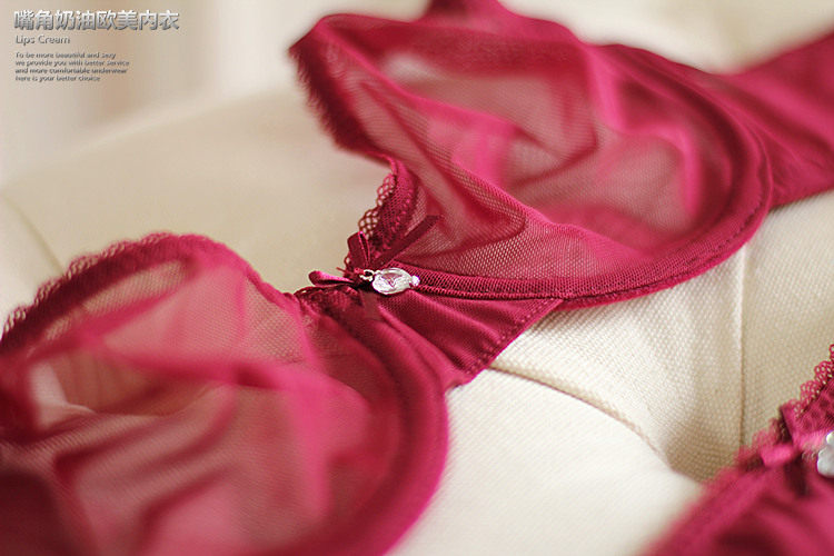 European and American ladies black full transparent bra set ultra-thin ...