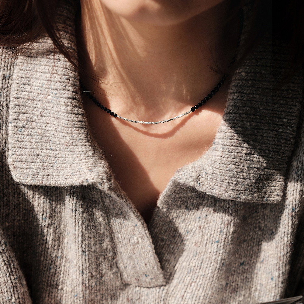 Classy Key法国设计师纯银黑玛瑙项链：锁骨链界的时尚新宠，你值得拥有！-领针-淘宝好物网