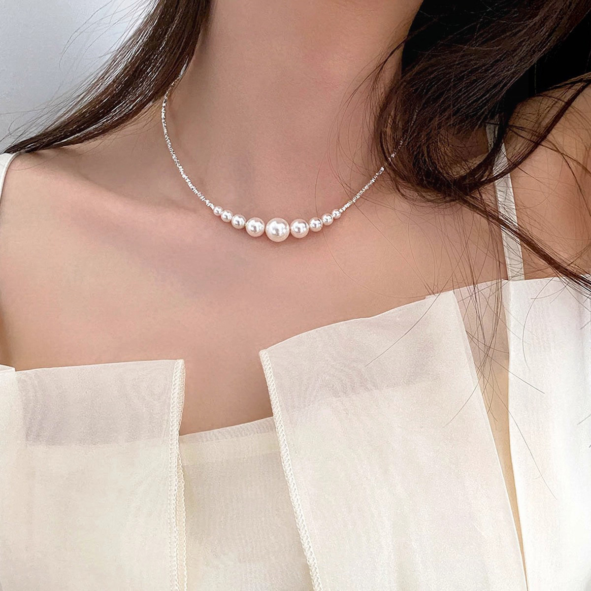 Classy Key法国设计师碎银子珍珠项链：优雅锁骨链，让你瞬间提升高级感！-领针-淘宝好物网