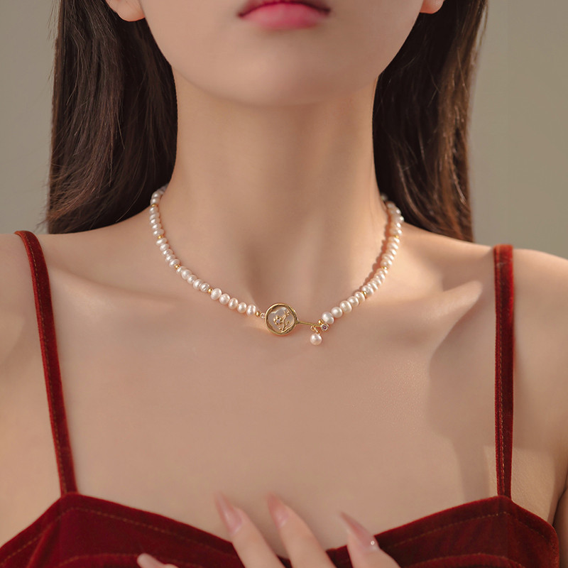 法式风情来袭！Classy key设计师款天然淡水珍珠项链，优雅锁骨链，俘获桃花秘籍！-领针-淘宝好物网
