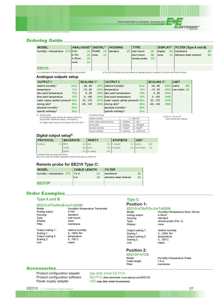 奥地利E+E温湿度变送器EE210系列温度 输出4-20MA风管壁挂可选-阿里巴巴