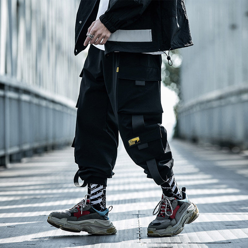 AOGZ national tide functional style pants men's loose tide brand black ...