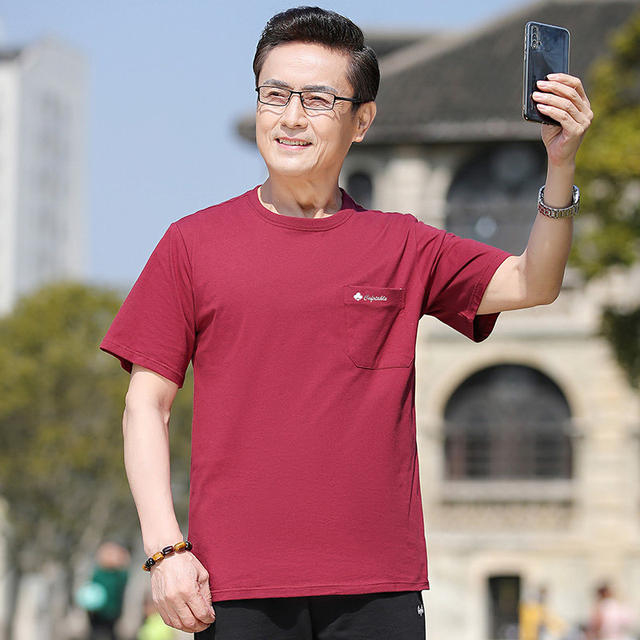 Men's round neck pure cotton short -sleeved T -shirt small in the ...