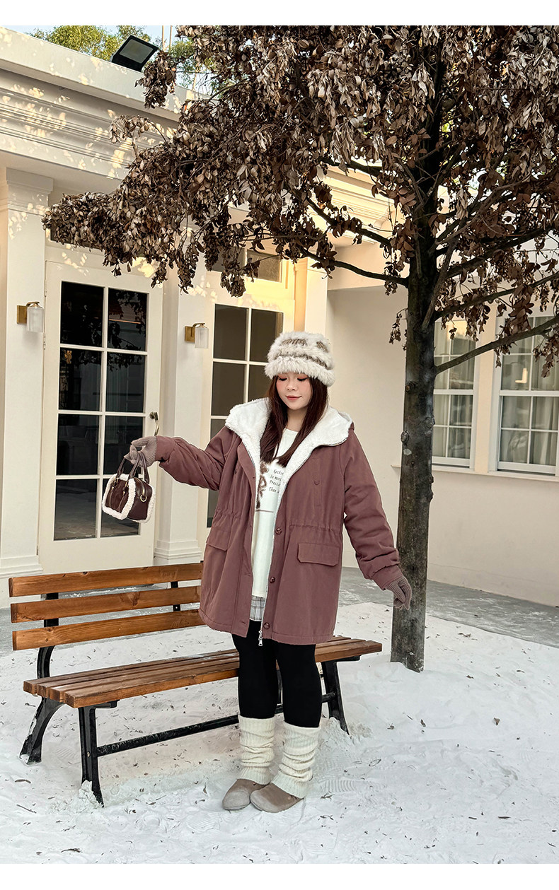 大碼女裝【暖呼呼派克服】韓系休閑秋冬季胖mm加厚羊羔絨保暖外套|大尺碼棉服|ETMall東森購物網