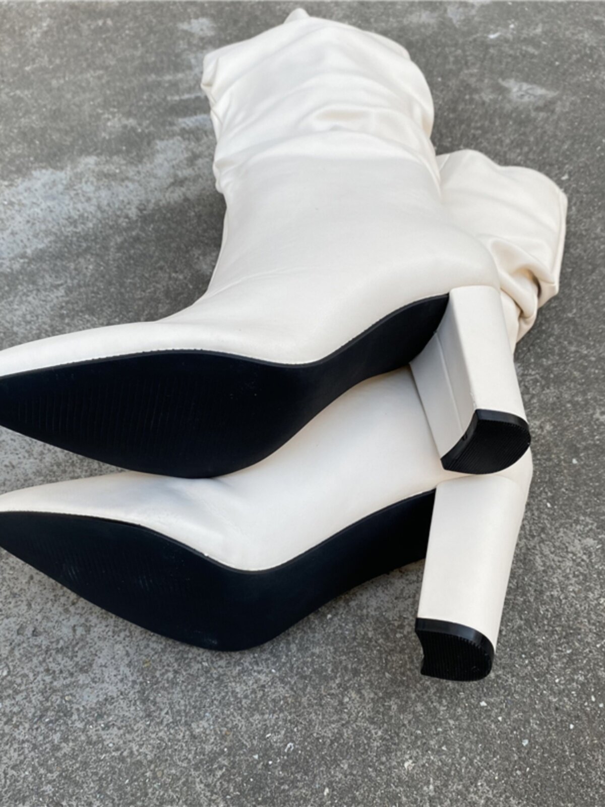 Foreign trade thick heel mid-tube pleated pile boots for women new soft ...
