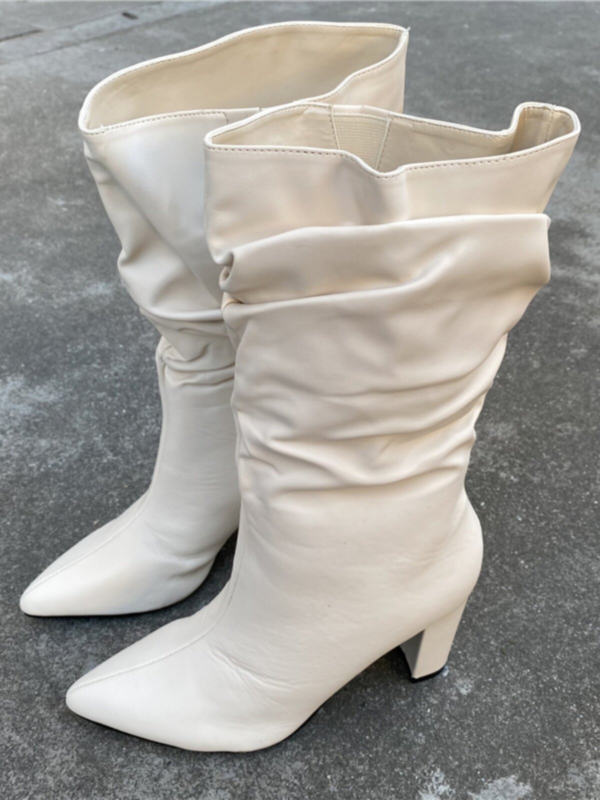 Foreign trade thick heel mid-tube pleated pile boots for women new soft ...