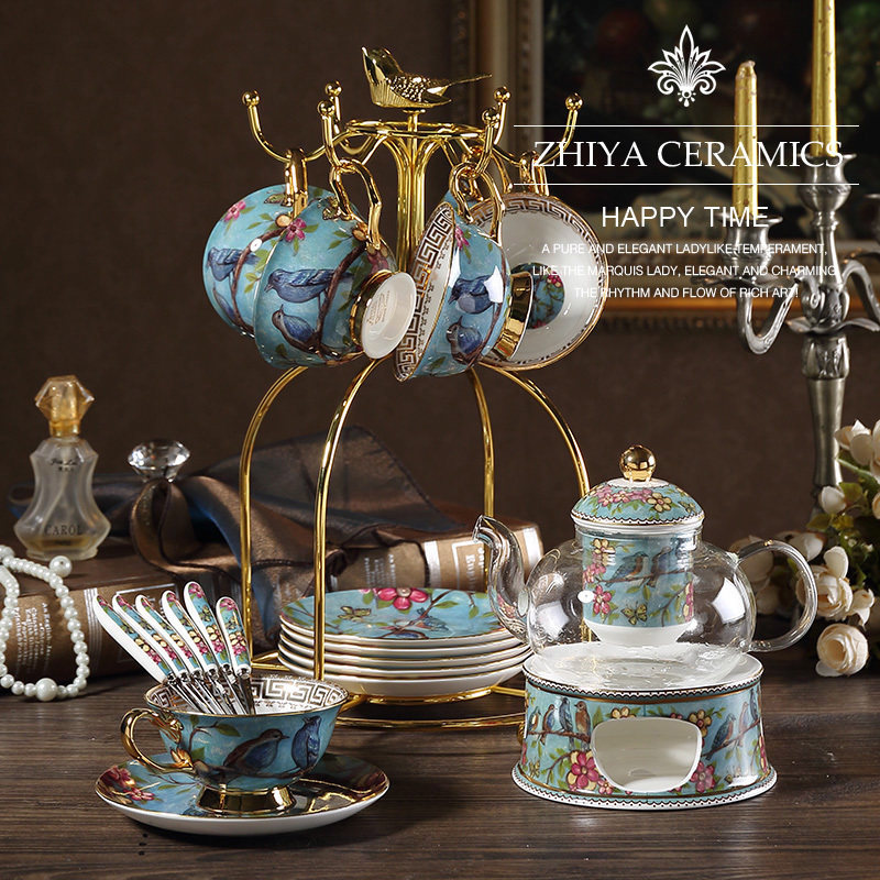 [USD 59.32] English afternoon tea set flower tea candle heating ...