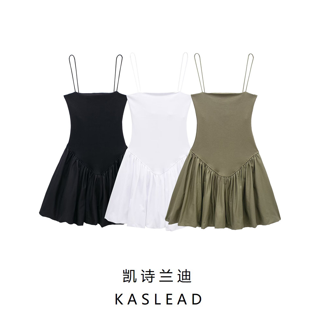 KASLEAD 新款 女装 欧美风时尚蓬蓬府绸罗纹拼接连衣裙 4174347-Taobao