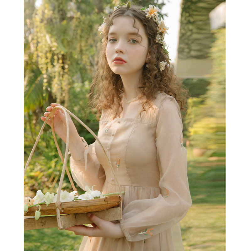 Linjou Lingjiu long-sleeved dress women's short autumn 2020 new French ...