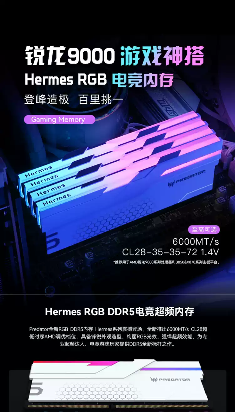 宏碁掠夺者冰刃DDR5 48G 24gx2套装6000H/C28M代颗粒台式机内存条