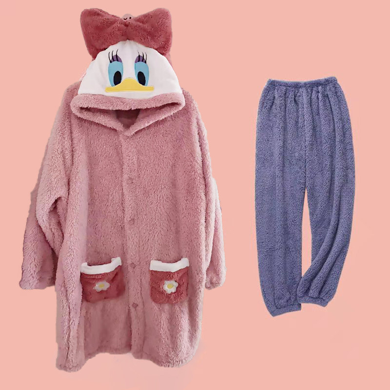 Disney Donald Duck Pajamas Women's Fall/Winter Coral Fleece Long ...
