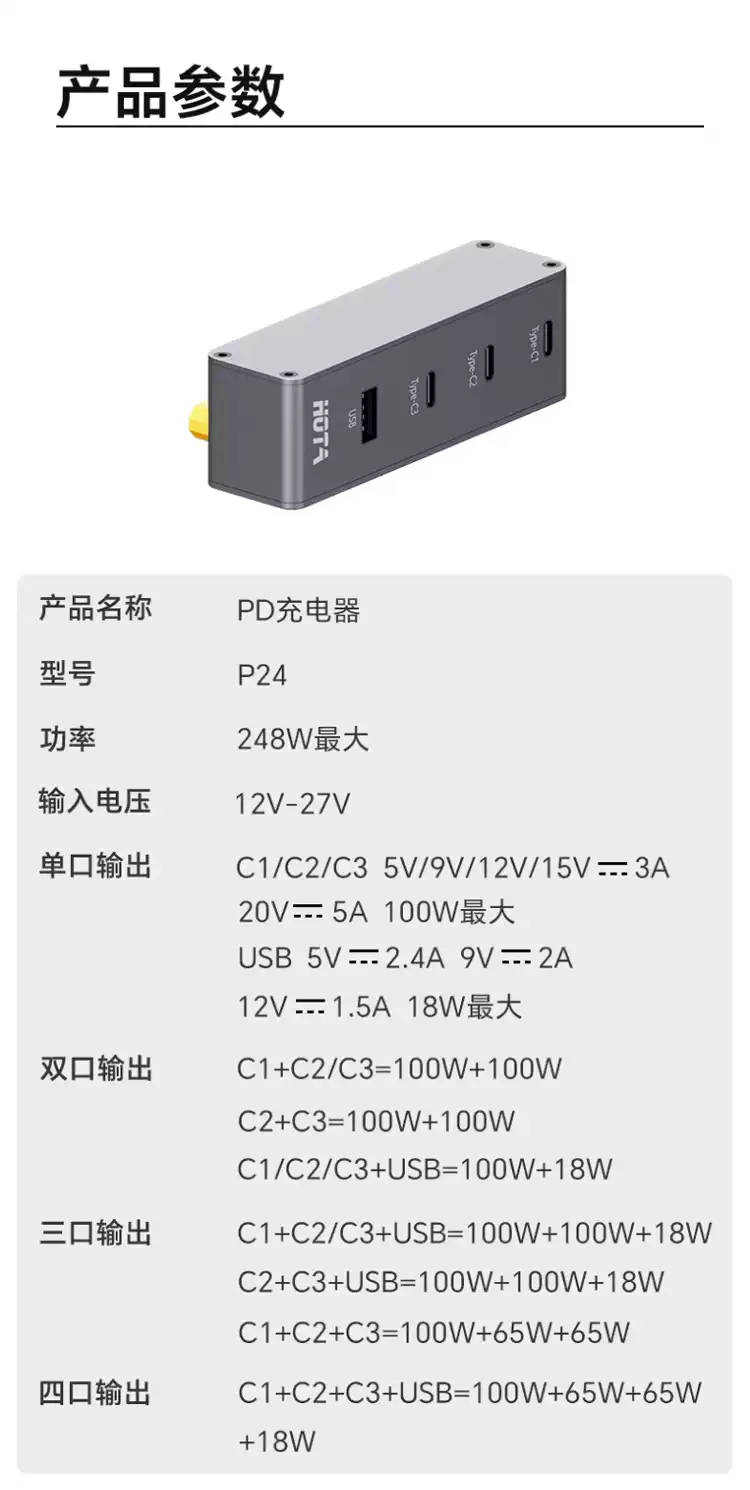 HOTA氮化鎵245W充電器H24戴爾華碩聯想P24充電轉接線筆記本配接器