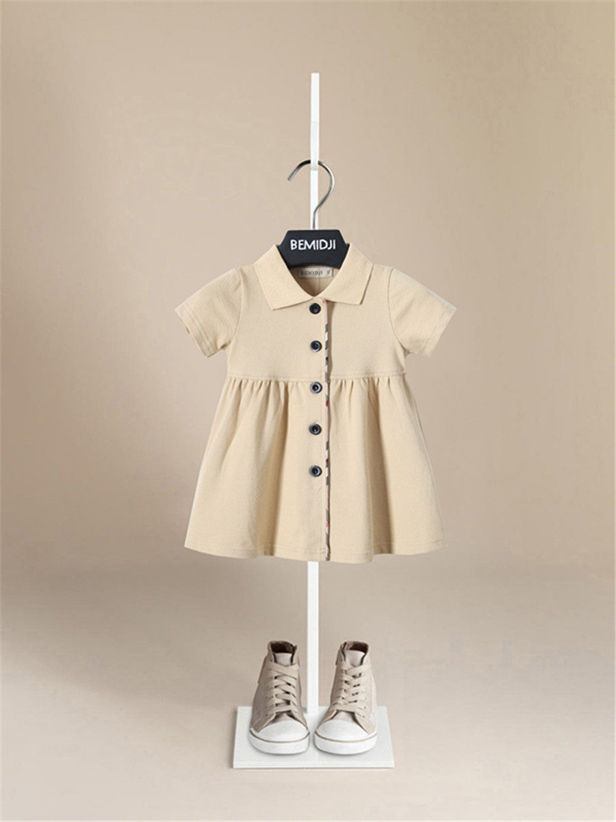 Summer New Women's Children's Dress Infant Apricot Solid Color Short ...