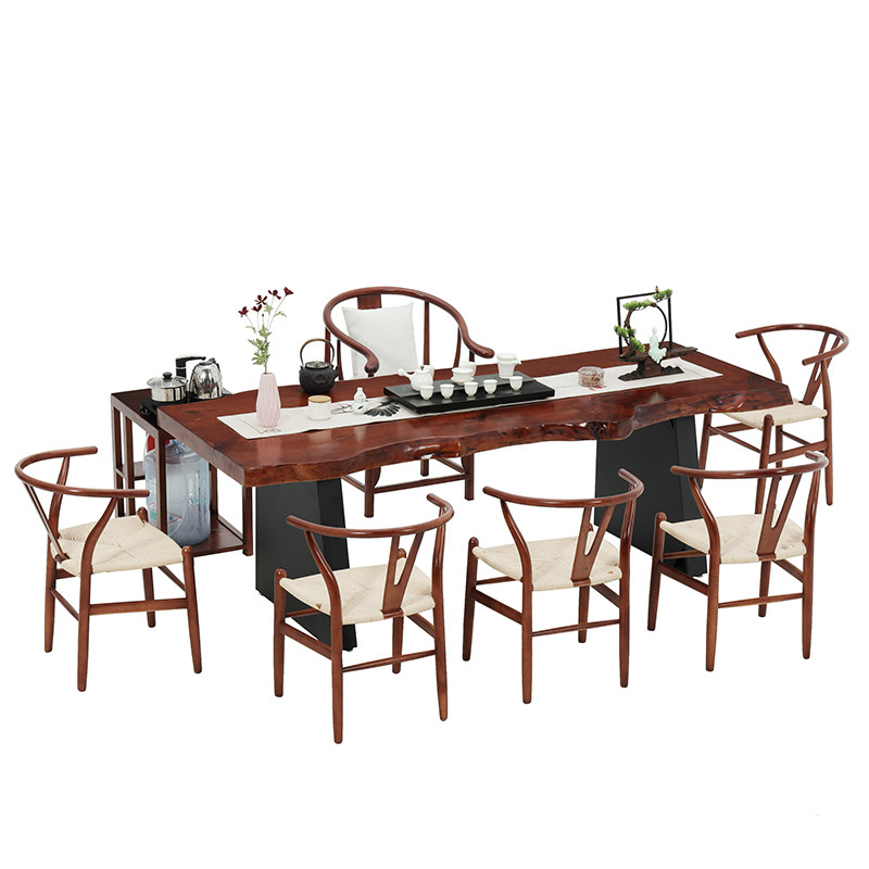 [USD 257.32] Iron solid wood big board tea table and chair combination ...