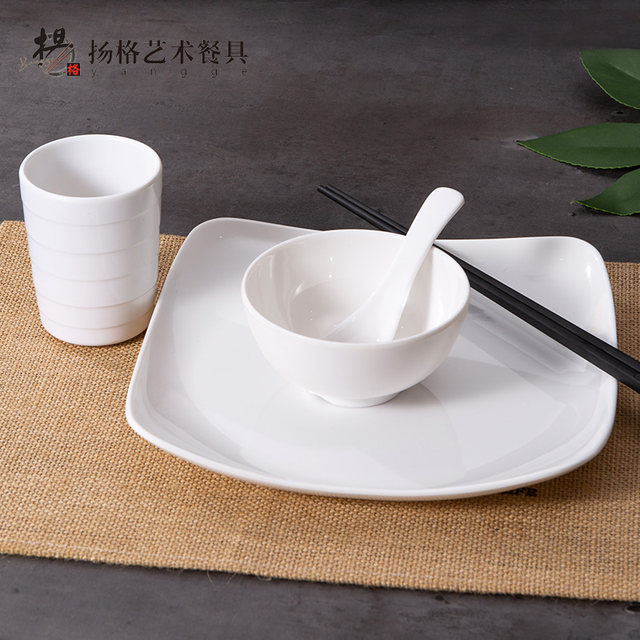 Metamine white square plate fast food restaurant special plate ...