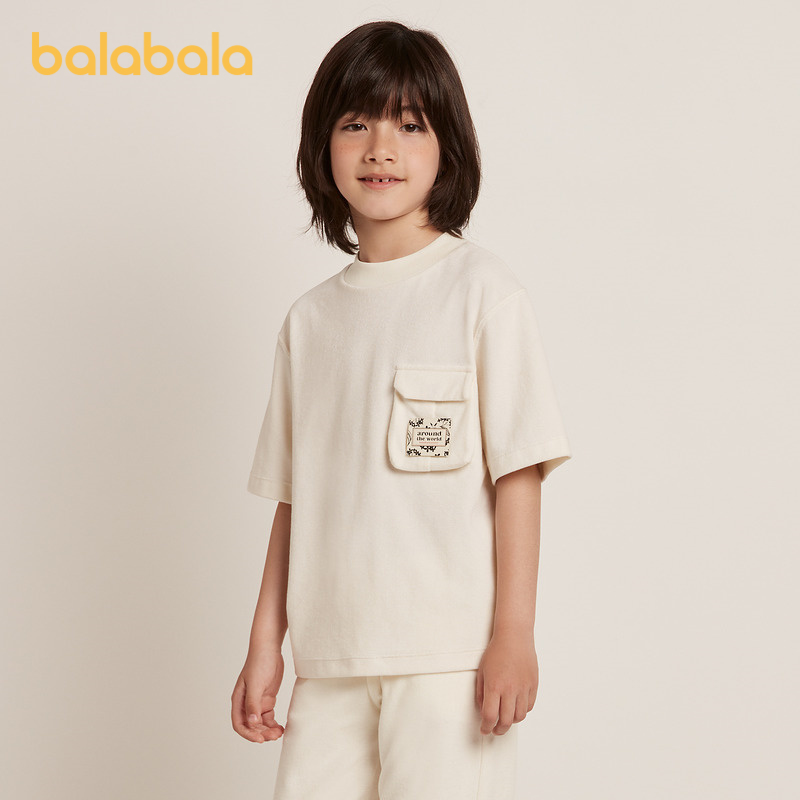 【騎士精神】巴拉高端男童短袖T恤2023秋新款立體口袋精緻洋派-Taobao