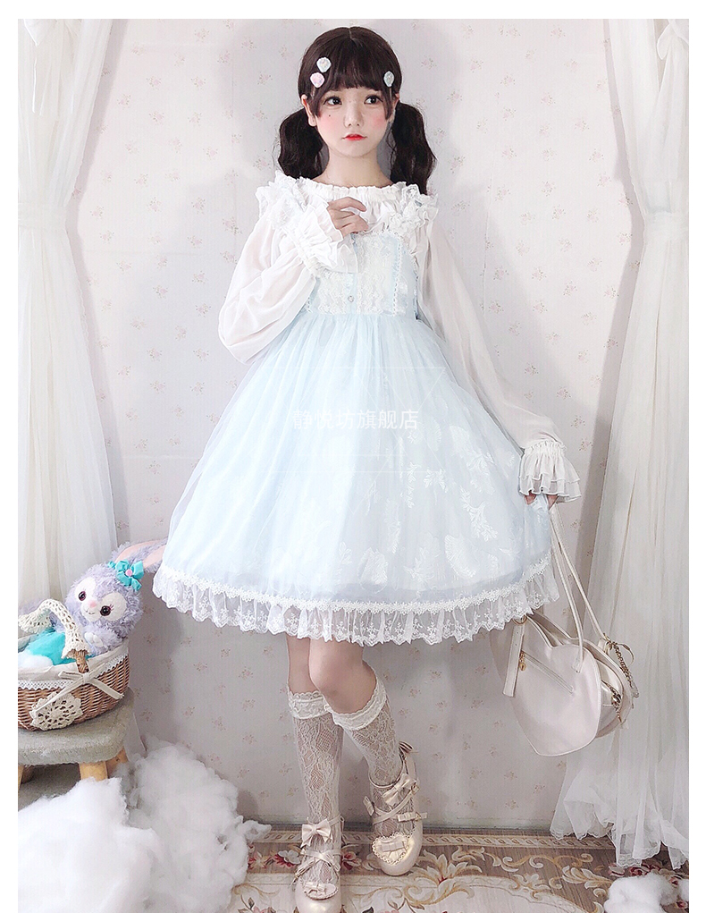 春夏新款日系少女轻lo连衣裙洛丽塔JSK蓝色软妹吊带lolita洋装女-阿里巴巴